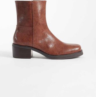 Asos Bottes zipp&eacute;es &agrave; talon effet serpent - Fauve-Marron
