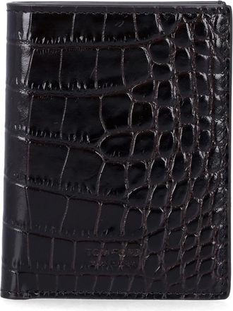 Tom Ford Homme, Accessoires, Brun, Taille: ONE Size Nubuck T Line Folding Cardholder