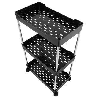 NUOBESTY Robuster Dreist&ouml;ckiger Metall Rollwagen 3 Ebenen Schwarzer Aufbewahrungswagen mit Rollen Organizer f&uuml;r K&uuml;che Bad B&uuml;ro