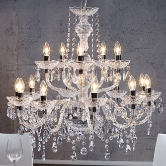 Licht-Erlebnisse Kronleuchter Groß Ø80cm 15-armig Klar Metall Acryl Kristall Hängeleuchte Lüster Esszimmer Wohnzimmer