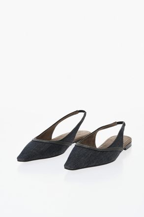 Brunello Cucinelli Denim-Slingback-Sandalen mit Strass Brunello Cucinelli