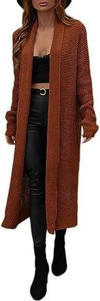 Generic 2026 Vestes pour femmes en tricot uni &agrave; manches longues ouvert sur le devant d&eacute;contract&eacute;, Rouge, M