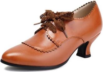 Generic Chaton Chemise Richelieu Talon Bas Complexe Dentelle Arc Pompes Bord Festonné Garniture Bout Pointu Talon Robe Chaussures De Bureau,Marron,38.5 EU