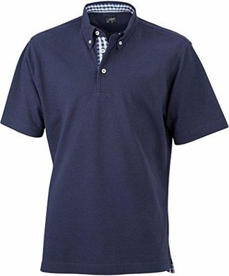 James & Nicholson Polo Homme avec Inserts contrastés Vichy (XXL, Marine/Marine-Blanc)