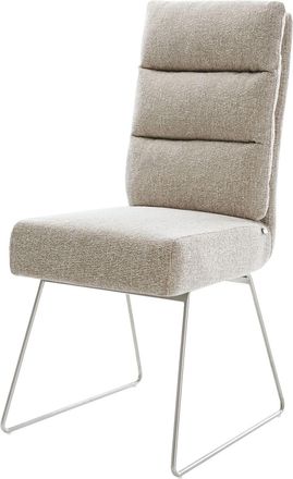 DELIFE Polsterstuhl Pela-Flex Kufengestell Edelstahl Webstoff Soft Beige Taschenfederkern