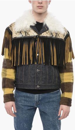 Dsquared2 Western Mesh-Up Jacket in Mixed Fabrics with Fringes size 50
