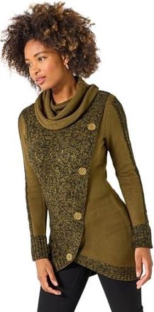 Joe Browns V Shaped Hem Two Tone Marl Funnel Neck Jumper Pull, Kaki, 36 Femme