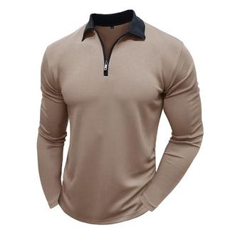 Generic Polo homme homme automne et hiver business revers t-shirt bas chemise manches longues chemise patchwork top, kaki, XXL