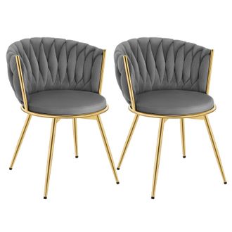 Woltu Esszimmerst&uuml;hle 2er Set, K&uuml;chenstuhl, Wohnzimmerstuhl, mit Metallrahmen, ergonomisch, 360&deg; drehbar, f&uuml;r K&uuml;che Wohnzimmer Balkon, Samtsitz, Dunkelgrau,