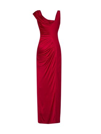 Versace Womens Draped Long Dress Red Viscose