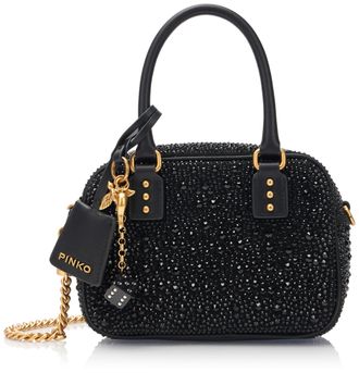 Pinko Damen Bowling Bag Mini Crosta Full Strass + Vitello Seta Tasche, Z99q_schwarz-Antique Gold