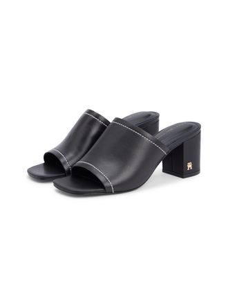 Tommy Hilfiger Pantolette TOMMY HILFIGER TH BLOCK HEEL MULE LTH, Damen, Gr. 38, schwarz, Leder, unifarben, Schuhe Pantolette, Sommerschuh, Businessschuh mit weicher 