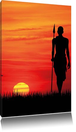 Pixxprint Roter Sonnenuntergang in Afrika, Gr&ouml;&szlig;e: 80x60cm, Leinwandbild, fertig gespannt, Wandbild, Dekoration, Kunstdruck, kein Poster