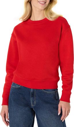 Amazon Essentials x Sofia Grainge Damen Boxy Sweatshirt mit überschnittenen Schultern und Rundhalsausschnitt, Rot, XS