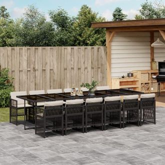 vidaXL Vidaxl - 13-tlg. Garten-Essgruppe mit Kissen Schwarz Poly Rattan