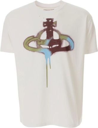 Vivienne Westwood Homme, Tops, Blanc, Taille: XL Spray Orb Classic T-shirt