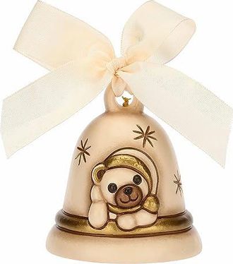 Thun Glocke Limited Edition 2023 Creme mit Teddy aus Keramik, handdekoriert, Weihnachtsdekoration, 7,3 x 7,3 x 8,5 cm h