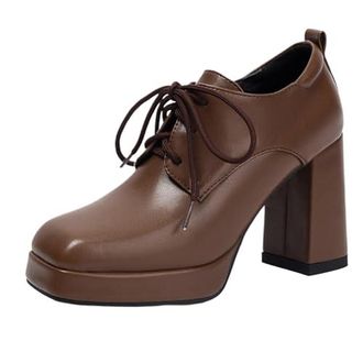 SJJH Chaussures &agrave; plateforme pour femme - Talon bloc de 9,5 cm - Lacets avec embout carr&eacute; et plateau de 2 cm - Semelle antid&eacute;rapante pour f&ecirc;te et travail, 