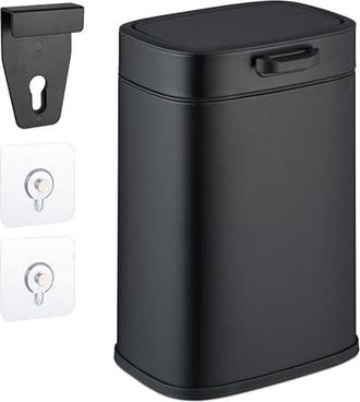 Relaxdays K&uuml;chenm&uuml;lleimer 5 L, h&auml;ngender Biom&uuml;llbeh&auml;lter, Inneneimer, Aufh&auml;ngung & Klebepads, T&uuml;rm&uuml;llbeh&auml;lter, schwarz