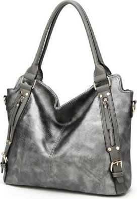 Generic Sac fourre-tout pour femme 2025 en cuir synthétique pour femme, grande capacité, design classique, sac à bandoulière pour femme, gris, Taille unique
