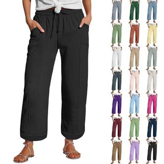 Generic Pantalon en mousseline 3/4 - Pantalon d&eacute;t&eacute; l&eacute;ger - Pantacourt d&eacute;t&eacute; - Pantacourt - Pantalon de plage - Pantalon d&eacute;t&eacute; l&eacute;ger en coton - Pantalon de joggi