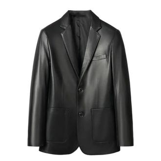 Generic Blazer décontracté à deux boutons en peau de mouton pour homme, Noir, XXL