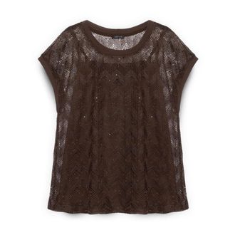 Fiorella Rubino Ajour-Strickoberteil mit Pailletten - - Blouses & Shirts - Damen - Braun - XL