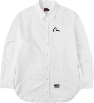 Evisu Homme, Chemises, Blanc, Taille: S Chemise Oxford &agrave; Manches Longues et Imprim&eacute; Mouette Seagull