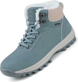 Mishansha Bottines Fourr&eacute;es Femme Hiver Chaudes Antid&eacute;rapantes &agrave; Lacets Bottes Plates en Peluche pour Ext&eacute;rieur Bleu EU 37