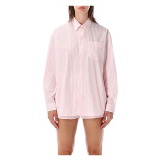 Sporty & Rich Signature Logo Oversized Shirt - - Blouses & Shirts - Damen - Rosa - S