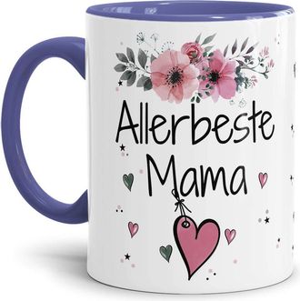 Tassendruck Tasse mit Spruch - Allerbeste Mama - Sch&ouml;ne Geschenkidee/zum Geburtstag f&uuml;r beste Freunde und Familie/Danke Tasse - Innen & Henkel Cambridge Blau