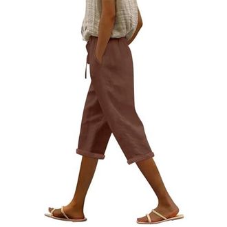 Generic Pantalon en coton et lin pour femme - Jambe large - Pantalon de plage d&eacute;t&eacute; pour femme - Confortable - Pantalon de yoga Palazzo XIYU26012, caf&eacute;, XXL