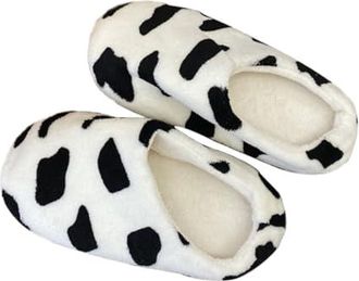 Hemobllo Pantoufles Chaudes dIntérieur Motif Vache Noir et Blanc Taille 41-43 Doublure en Peluche Douce Semelle Antidérapante Pantoufles Douillettes dHiver pou