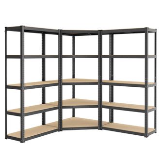 Songmics Eckregal-Set 5 Ebenen, Schwerlastregal, Metall, Lagerregal f&uuml;r Garage, Abstellraum, Kellerregal, bis 2625 kg belastbar, tintenschwarz-naturbeige GLR07