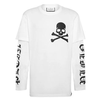 Philipp Plein T-Shirt Rundhals Doppel&auml;rmel Gothic Plein - - Tops - Herren - Wei&szlig; - 4XL