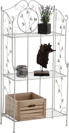 Clp Reus stabiles Standregal im Landhausstil I Klappbares Eisenregal mit 3 Regalb&ouml;den I erh&auml;ltlich, Farbe:antik wei&szlig;