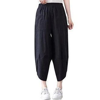 Generic Pantalon L&eacute;ger Femme Fluide Blanc Lin Ample Pantalon D&eacute;contract&eacute; pour Femmes De Couleur Unie avec Poches L&acirc;ches en Tissu De Coton pour Petits Yoga Fem