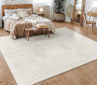 Paco Home Tapis Salon Chambre Adulte Poils Ras Motif Scandinave Motif Boho Motif Geometrique, Dimension:200x280 cm, Couleur:Crème 7