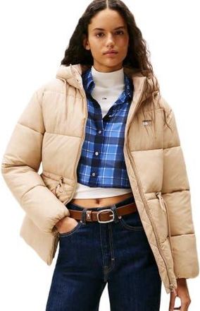 Tommy Jeans Tjw Hooded Midi Puffer Jacket Dw0Dw21626 Doudoune, Brown (Malted Milk), S Femme