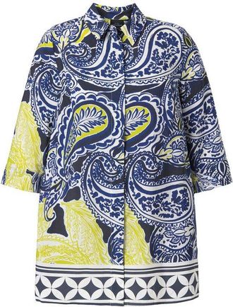 Ulla Popken Longbluse Lyocell-Longbluse Paisley Hemdkragen 3/4-Arm