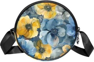 Generic Petit sac &agrave; bandouli&egrave;re circulaire pour femme, motif feuilles florales, sac &agrave; dos avec fermeture &eacute;clair, bretelles r&eacute;glables, sac &agrave; main rond d&eacute;contra