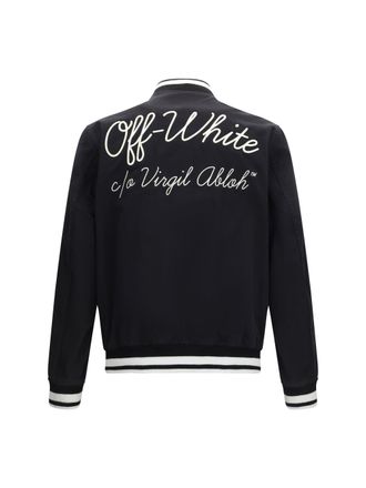 Off-white Mens Script Cotgab Souvenir Varsity Jacket Black - White Outer: Cotton; Inner: Viscose