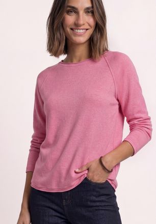 Street One Langarmshirt STREET ONE, Damen, Gr. 34, rosa (warm blush meliert), Stoff, 67% Viskose, 30% Polyester, 3% Elasthan, unifarben, normal normal, Rundhals,