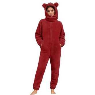 Generico Combinaison pour homme longue pyjama moelleux en polaire onesie pyjama pour homme en peluche avec oreilles dours composé de 2 pièces : maillot à capuc