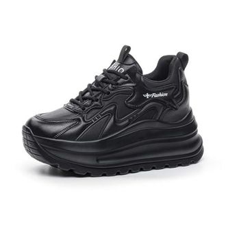 Generic Baskets compens&eacute;es &eacute;l&eacute;gantes pour Femmes en Cuir, &agrave; Plateforme et Talons, Confortables pour la Marche Quotidienne,Noir,37 EU