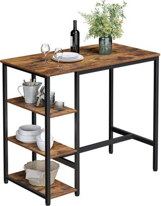 Vasagle Table Haute, Table de Bar Rectangulaire, avec 3 &Eacute;tag&egrave;res, Structure en Fer Stable, pour Cuisine, Salle &agrave; Manger, 109 x 60 x 100 cm, Montage