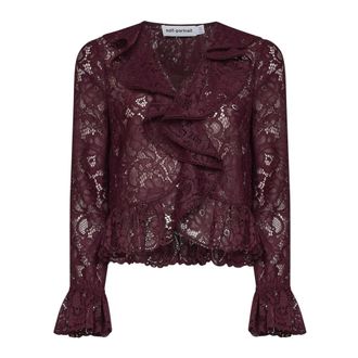 Self Portrait 102T R&uuml;schen-V-Ausschnitt-Bluse - - Blouses & Shirts - Damen - Rot - 2XS