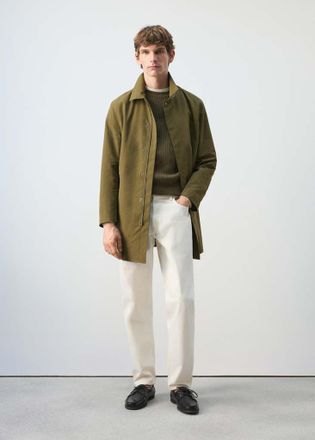 Mango Pull en maille fine microstructure olive - Homme - XXL - MANGO MAN