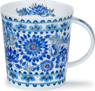 Dunoon Lomond Delfter Blue Chrysantheme Tasse aus feinem Knochenporzellan mit 22 Karat Golddetails