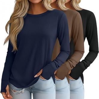 Generic Lot de 3 sweats surdimensionn&eacute;s pour femme, avec trou pour le pouce, manches longues, col rond, coupe ample et d&eacute;contract&eacute;e, Lot de 3 - E, 3XL